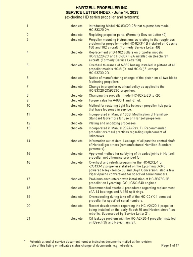 Service Letter Hartzell Propeller | PDF | Propeller | Machines