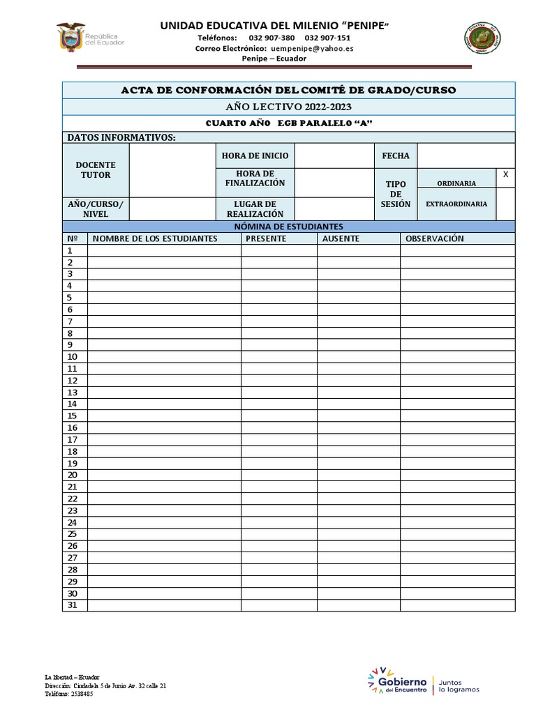 Formato Comité de Estudiantes 2022-2023 | PDF