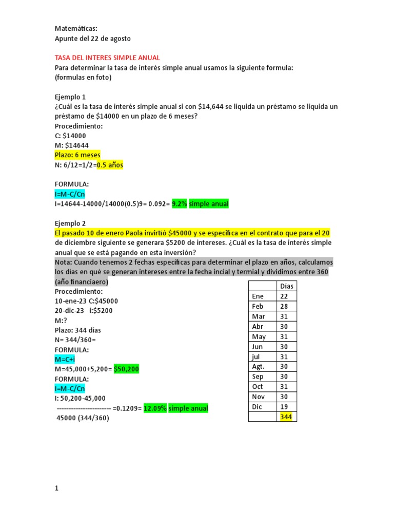 Cálculo de Tasa de Interés Simple Anual | PDF | Economias | Dinero