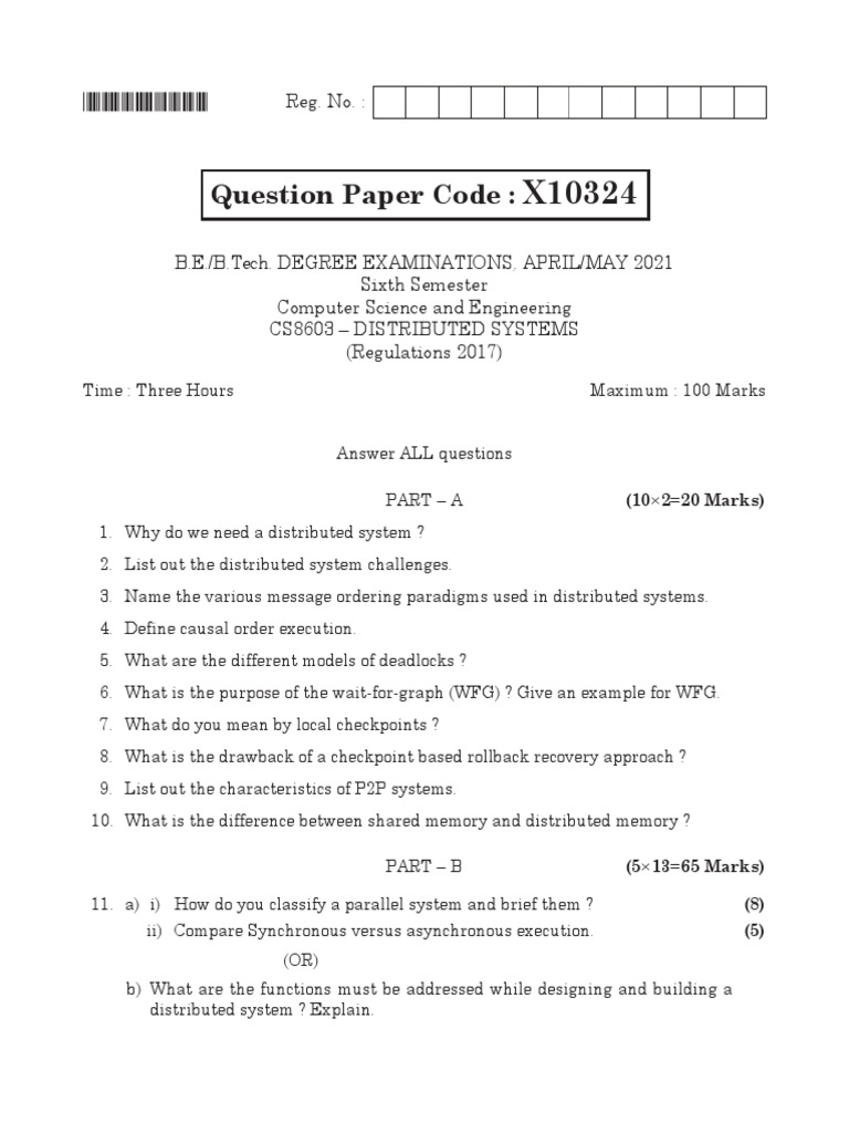 Cse Am 2021 Cs 8603 Distributed Systems 755643105 x10324 (Cs8603 ...