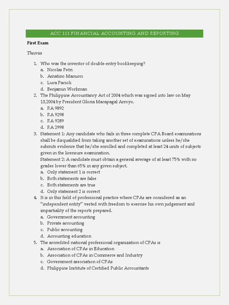 ACC 111 Practice Questions | PDF
