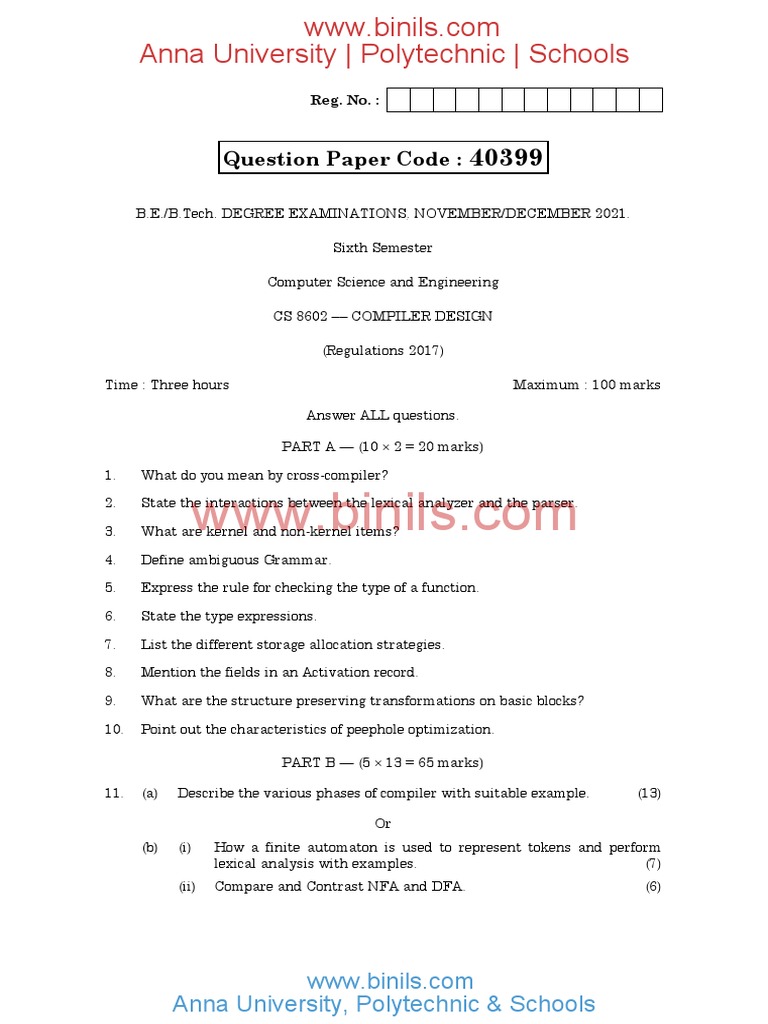 CS8602 Compiler Design | PDF | Parsing | Compiler