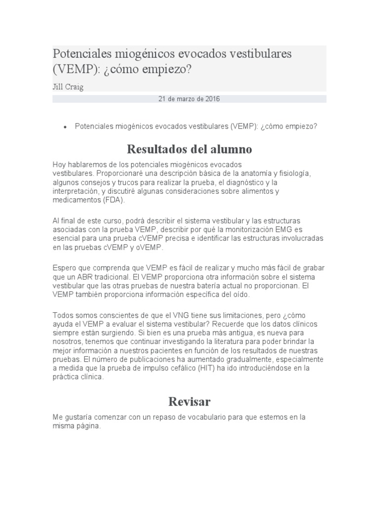 Potenciales Miogénicos Evocados Vestibulares cVEMP-oVEMP | PDF