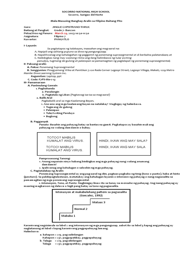 Banghay Aralin-Ponemang Suprasegmental | PDF