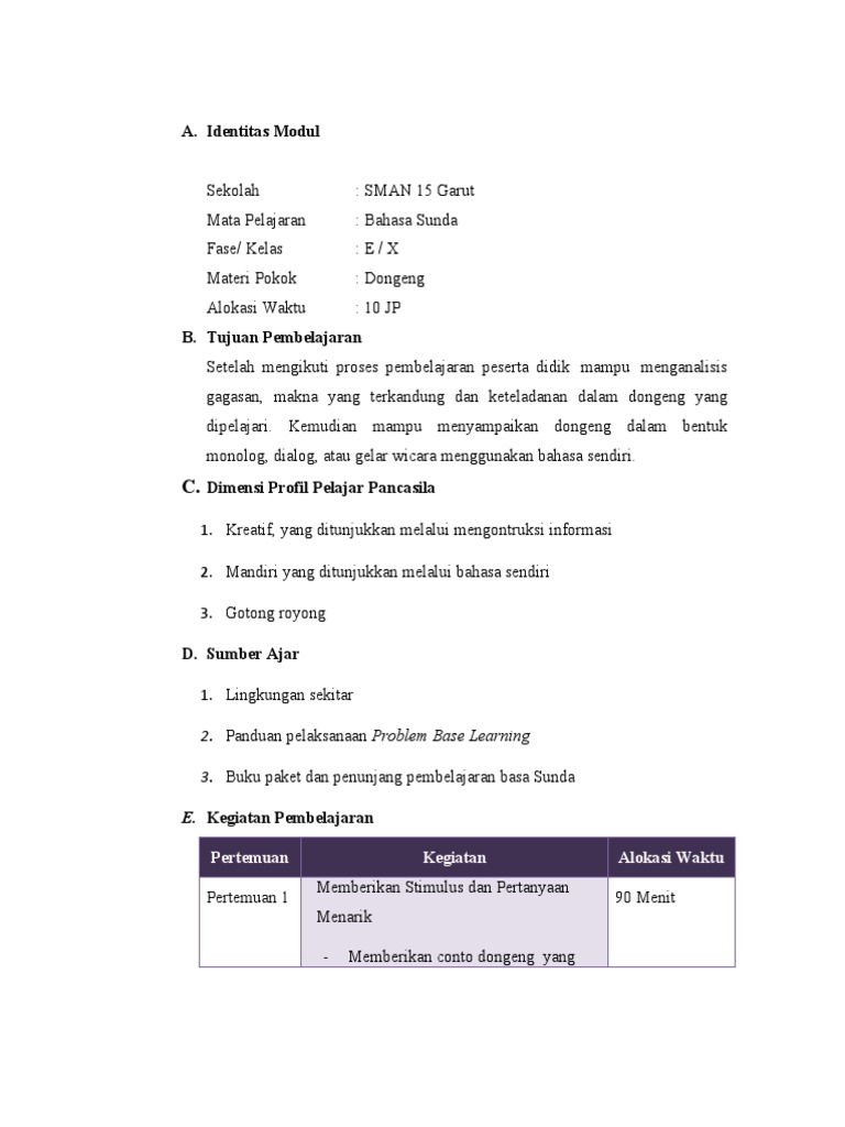 Modul Ajar Fase E Dongeng | PDF
