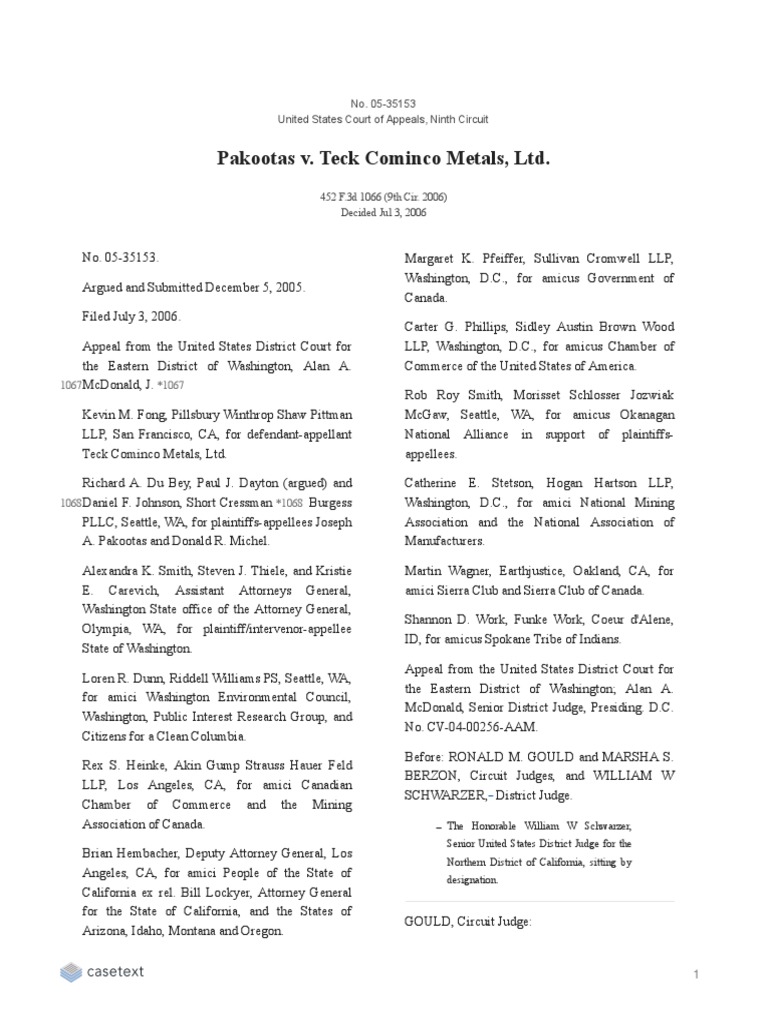 Pakootas v. Teck Cominco Metals Case Summary | PDF | Superfund ...