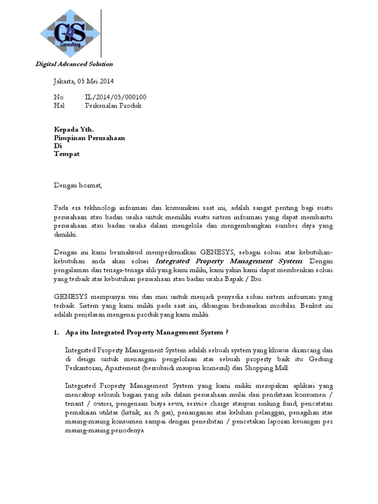 Introduction Letter Property Management System | PDF