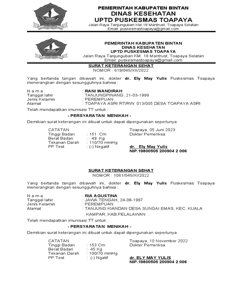 SURAT KETERANGAN TT CATIN | PDF