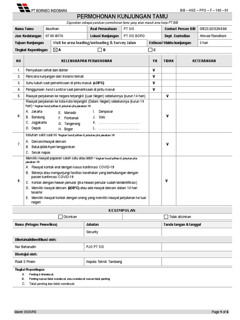 Form Permohonan Kunjungan Tamu New Sebamban | PDF