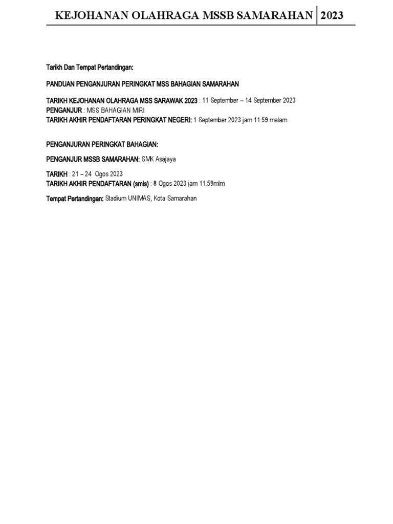15.kertas Konsep Olahraga Mss Samarahan 2023 | PDF