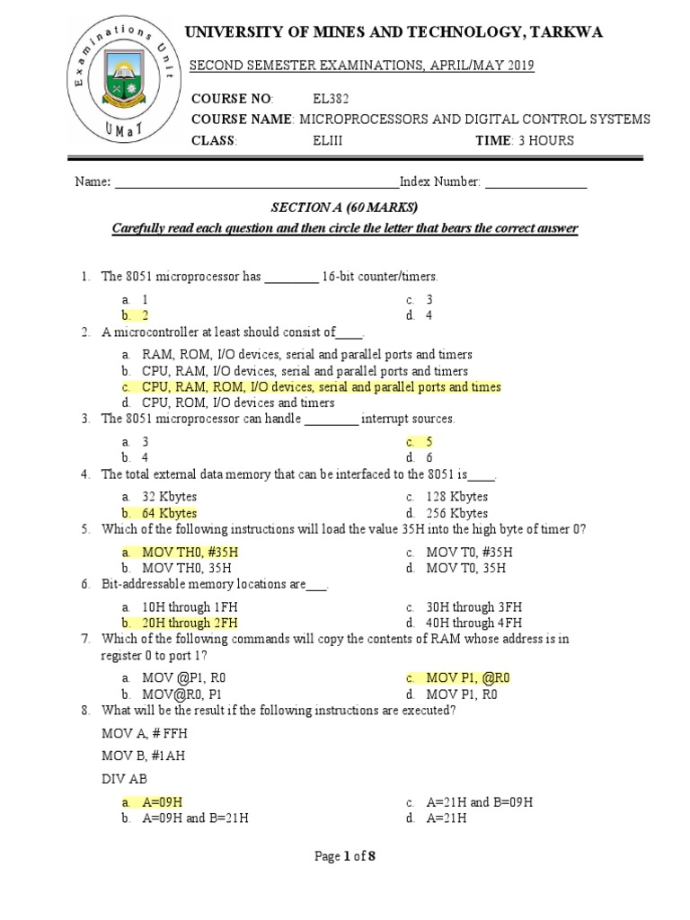 El382 Microprocessors and Digital Control Systems 2019 1 | PDF | Computer Hardware | Electrical ...