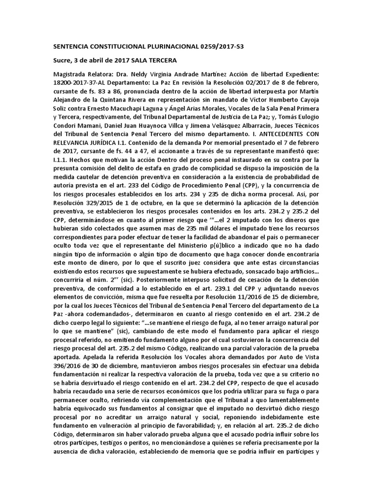 SCP No 0259-2017-S3 ARRAIGO NATURAL (1) | PDF | Mandato | Apelación