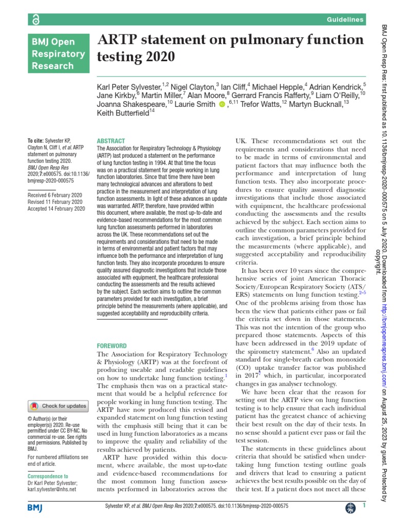 ARTP Statement On Pulmonary Function Testing 2020 | PDF | Informed ...