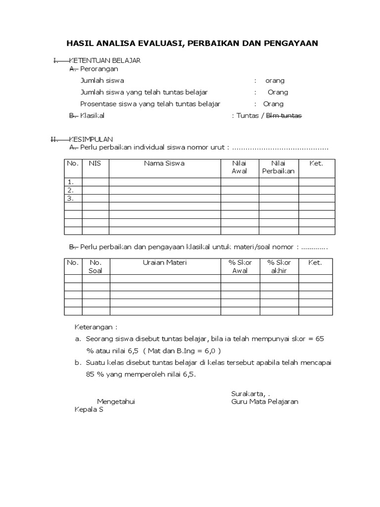 Form Hasil Analisa Evaluasi | PDF