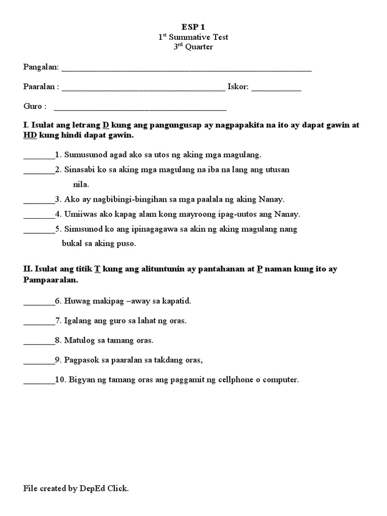 Helen ESP 1 - Q3 - ST1 | PDF