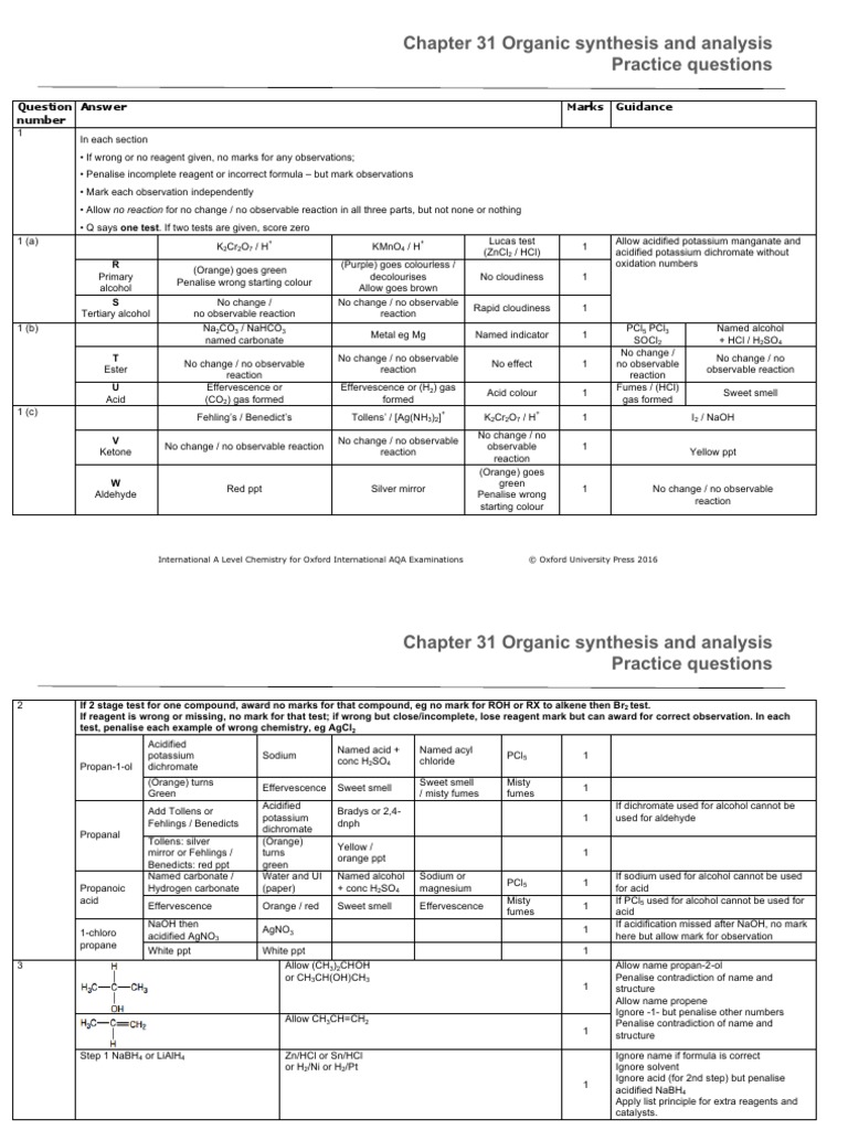 AQA A Level Chem CH31 practice question answers | PDF | Chemical Reactions | Physical Sciences