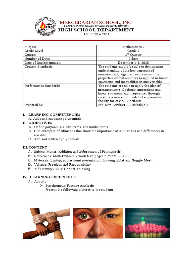 Adding and Subtracting Polynomials | PDF | Equations | Polynomial