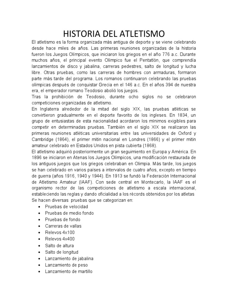 Historia Del Atletismo | PDF