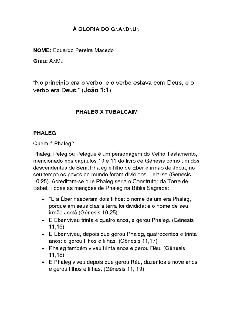 Phaleg X Tubalcaim | PDF | Juvenil