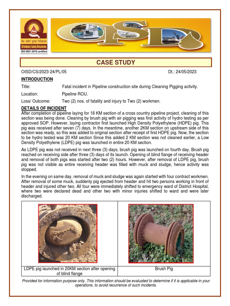 Fatal Incident in Pipeline During Pigging Activity 1689382935 | PDF | Emergency Management ...
