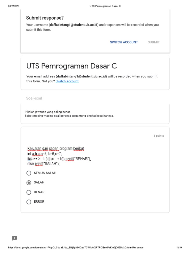 UTS Pemrograman Dasar C | PDF | Computer Engineering | Computer Programming
