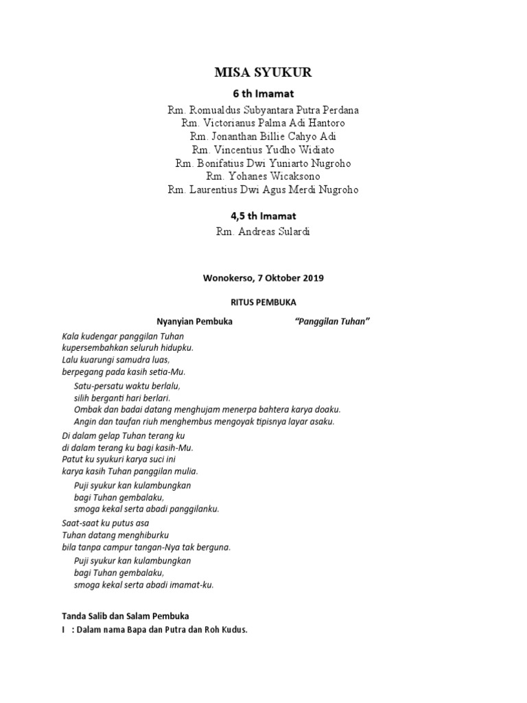 Contoh Teks Misa 6 TH Imamat | PDF