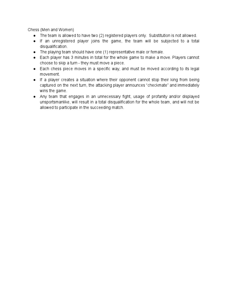 Chess (Men and Women) Mechanics | PDF