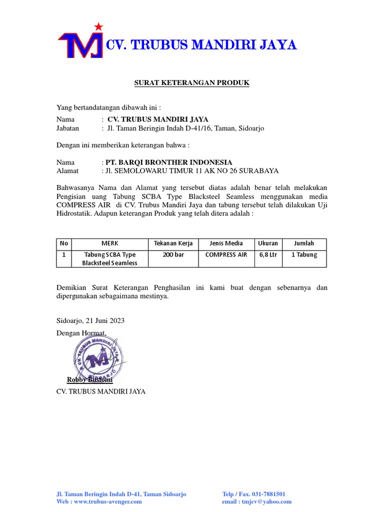 Surat Keterangan Tera SCBA | PDF