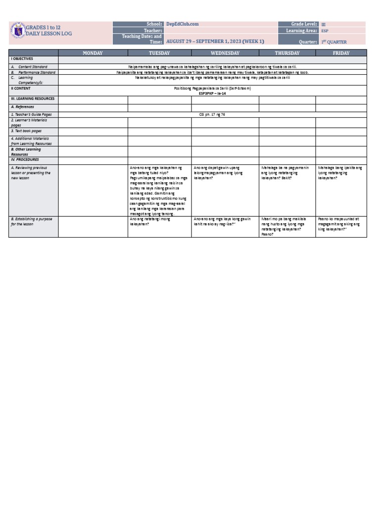 DLL - Esp 3 - Q1 - W1 | PDF