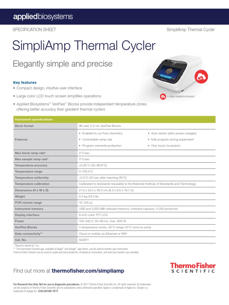 Simpliamp Thermal Cycler Spec Sheet | PDF | Computing | Computer ...