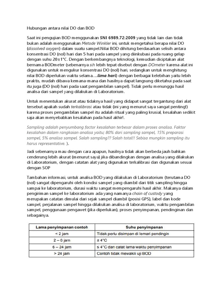 Hubungan Antara Nilai DO Dan BOD | PDF
