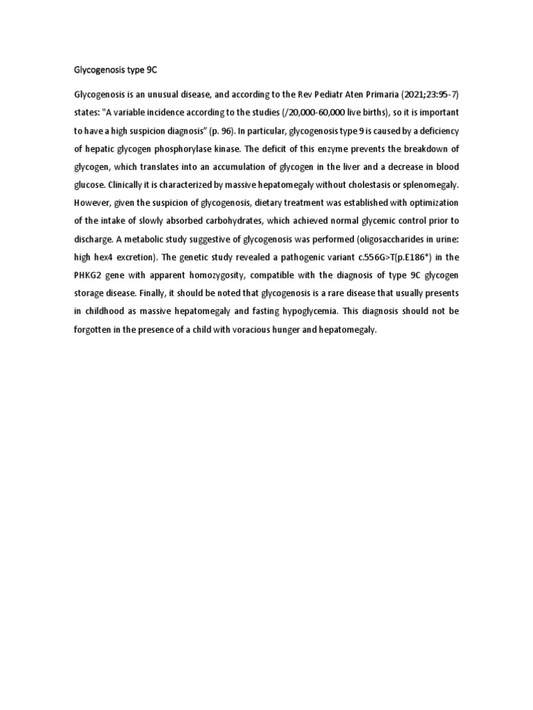 Glycogenosis Type 9C: Symptoms & Diagnosis | PDF