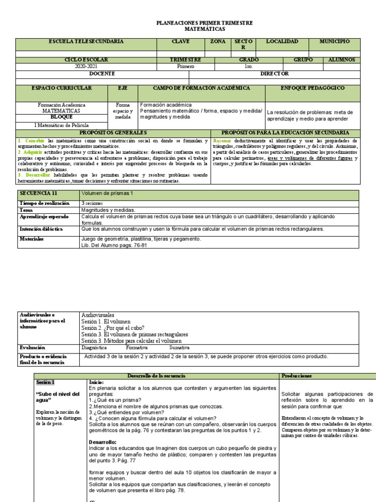 Mate. Sec. 11 | PDF | Evaluación | Volumen