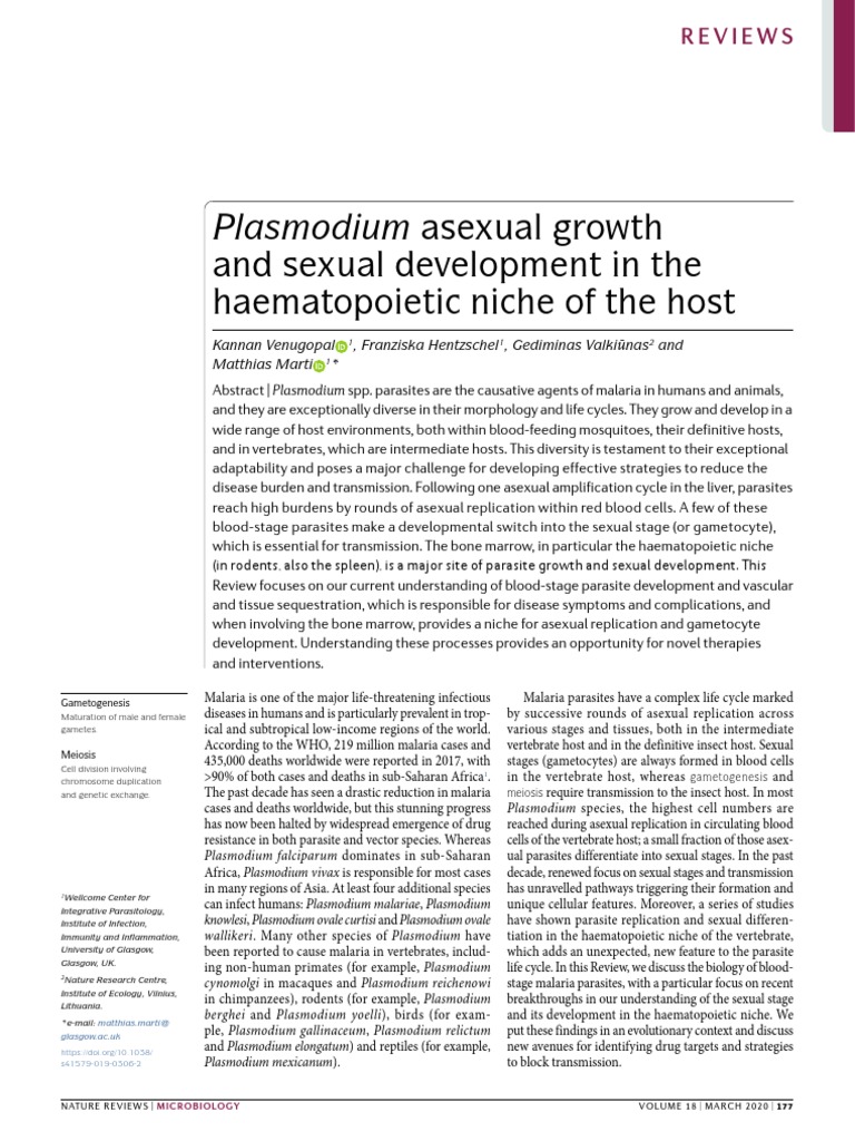Plasmodium: Asexual Growth and Sexual Development in The Haematopoietic Niche of The Host | PDF ...