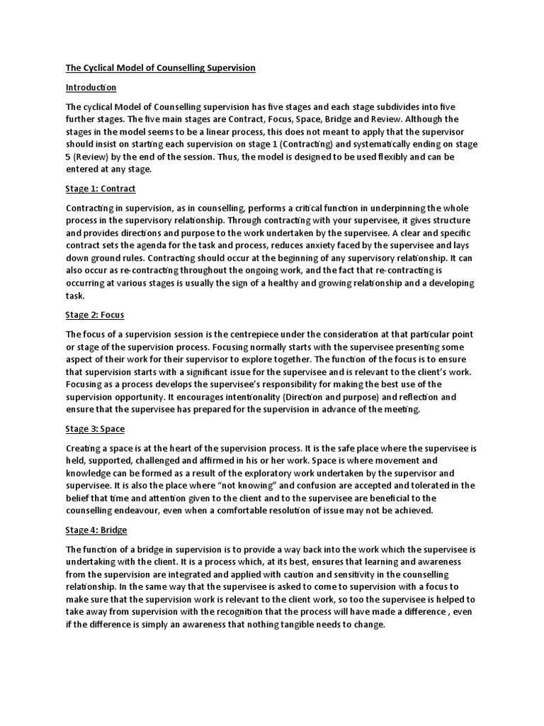 Cyclical Model of Counseling Supervision | PDF | Counseling Psychology ...