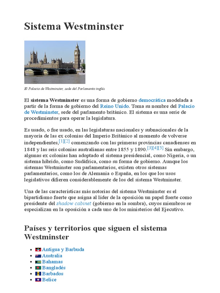 Características del Modelo Westminster | PDF | Sistema de Westminster ...