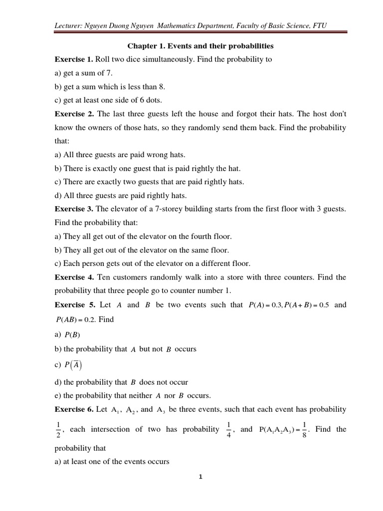 Exercises - Chapter 1 - XSTKE | Download Free PDF | Probability | Odds