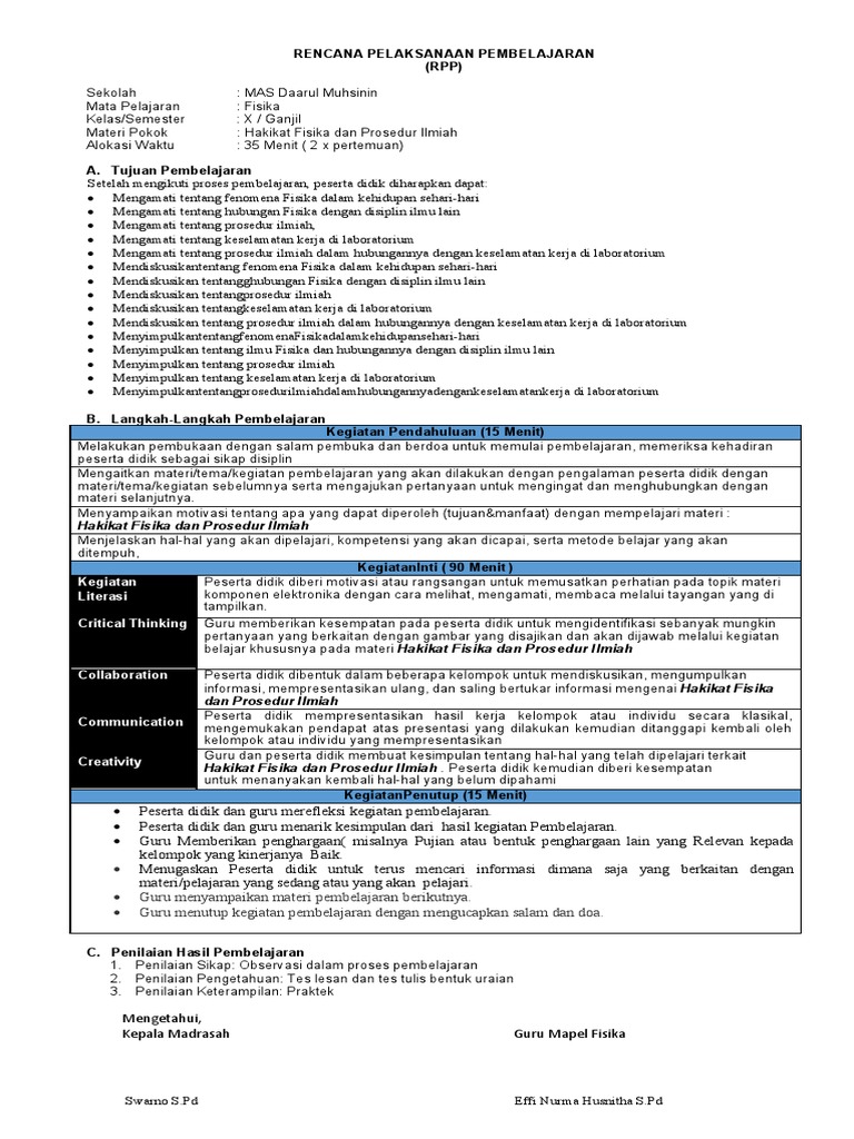 RPP Fisika Kelas X | PDF