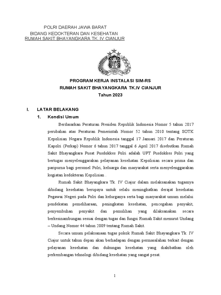 Program Kerja Simrs 2023 | PDF