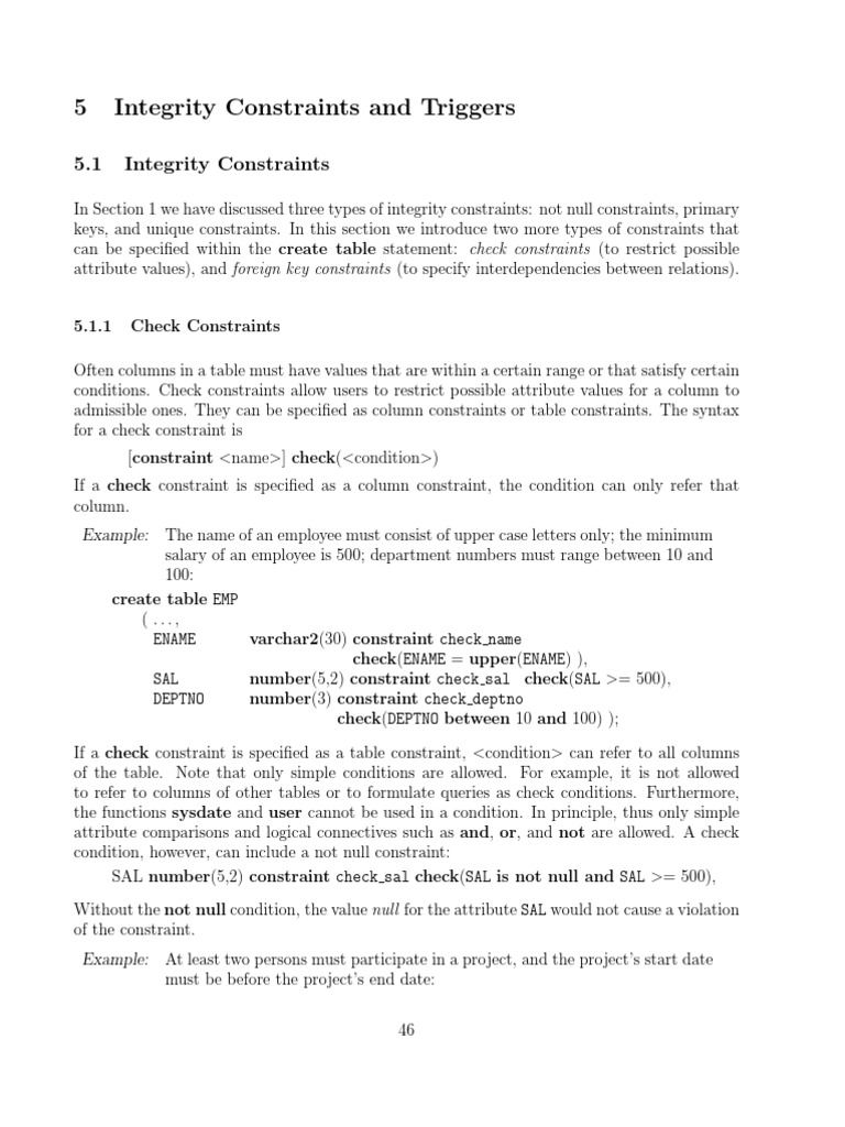 Integrity Constraints and Triggers | PDF | Relational Database | Pl/Sql