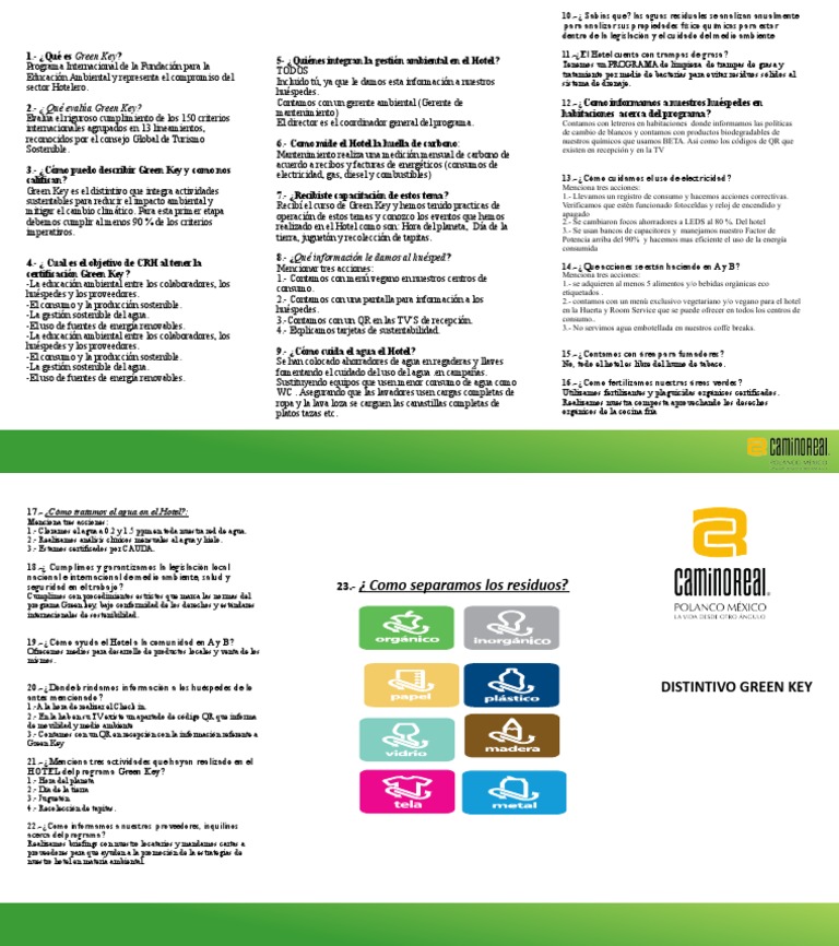 Triptico Green Key 2023 | PDF | Agua | Hotel
