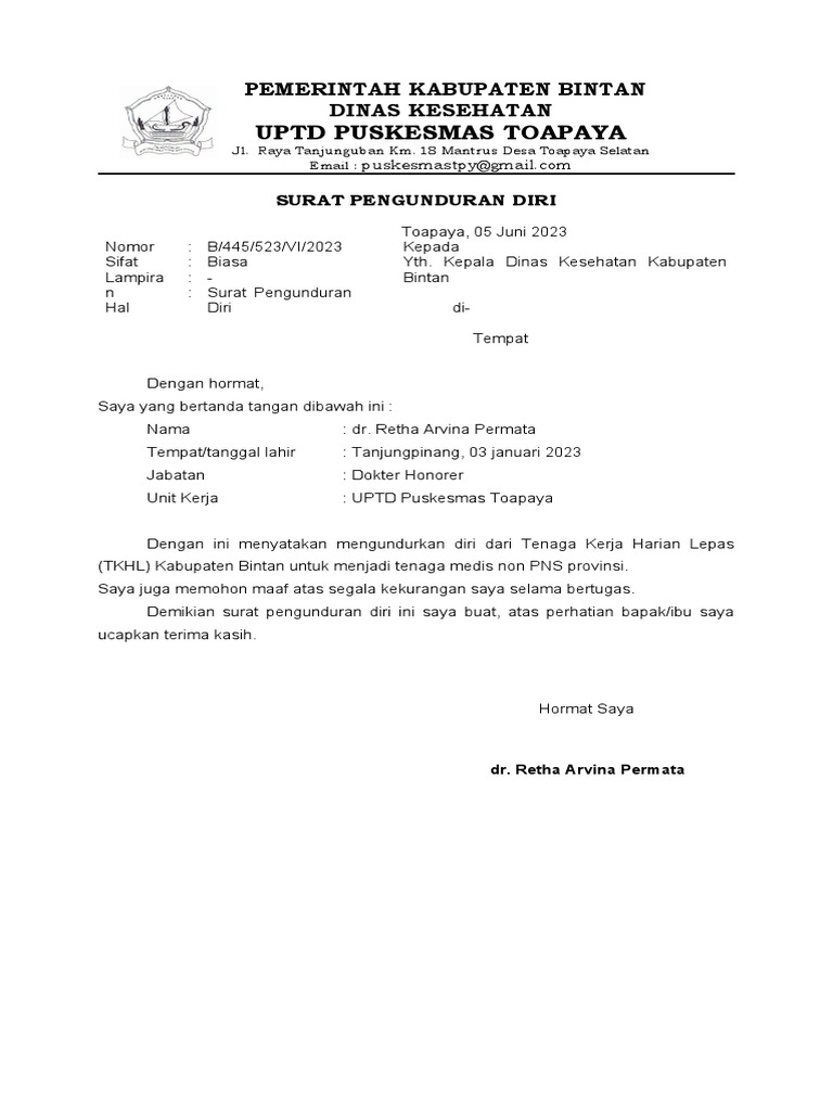 Surat Pengunduran Diri Retha | PDF