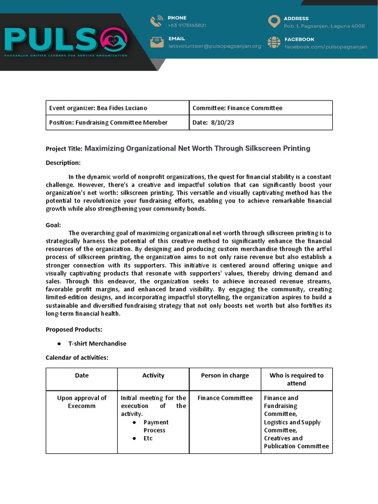 Project Proposal #2 - Silk Screen Printing (T-Shirt Merch) | PDF ...