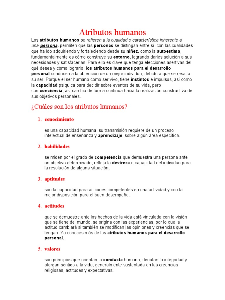 Atributos Humanos | PDF | Relaciones personales, crianza y desarrollo ...