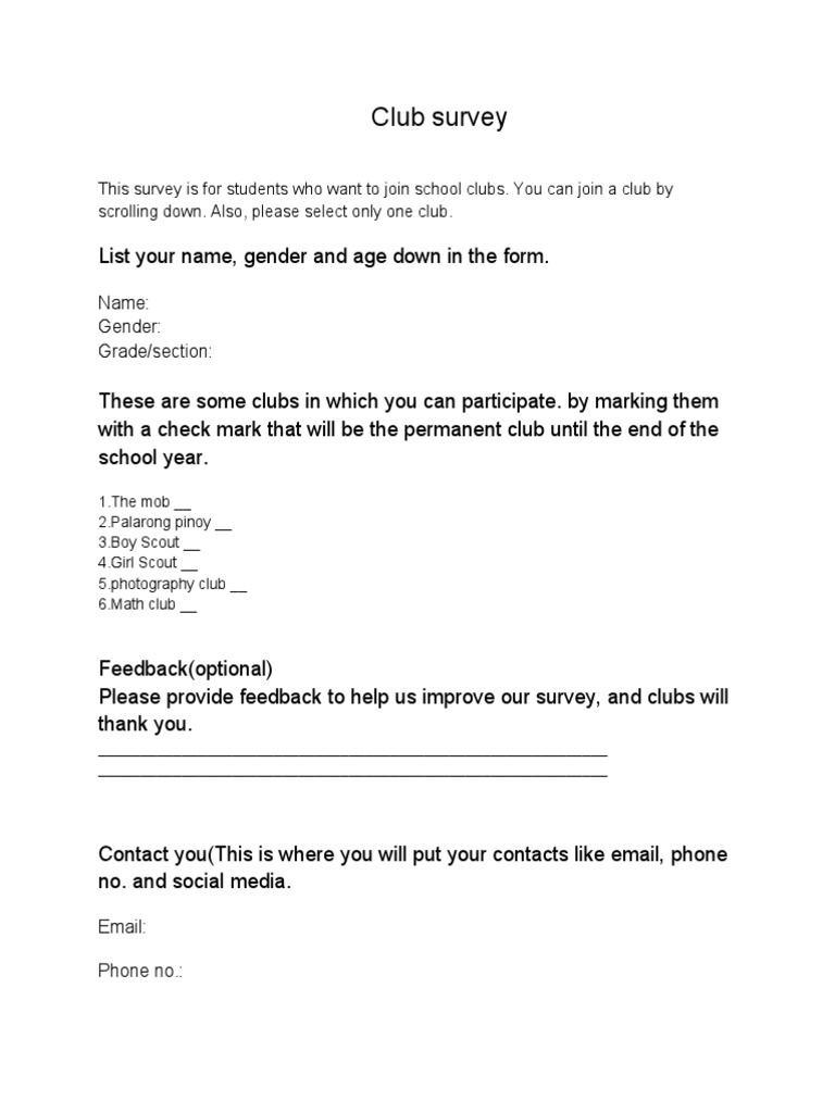Club Survey | PDF
