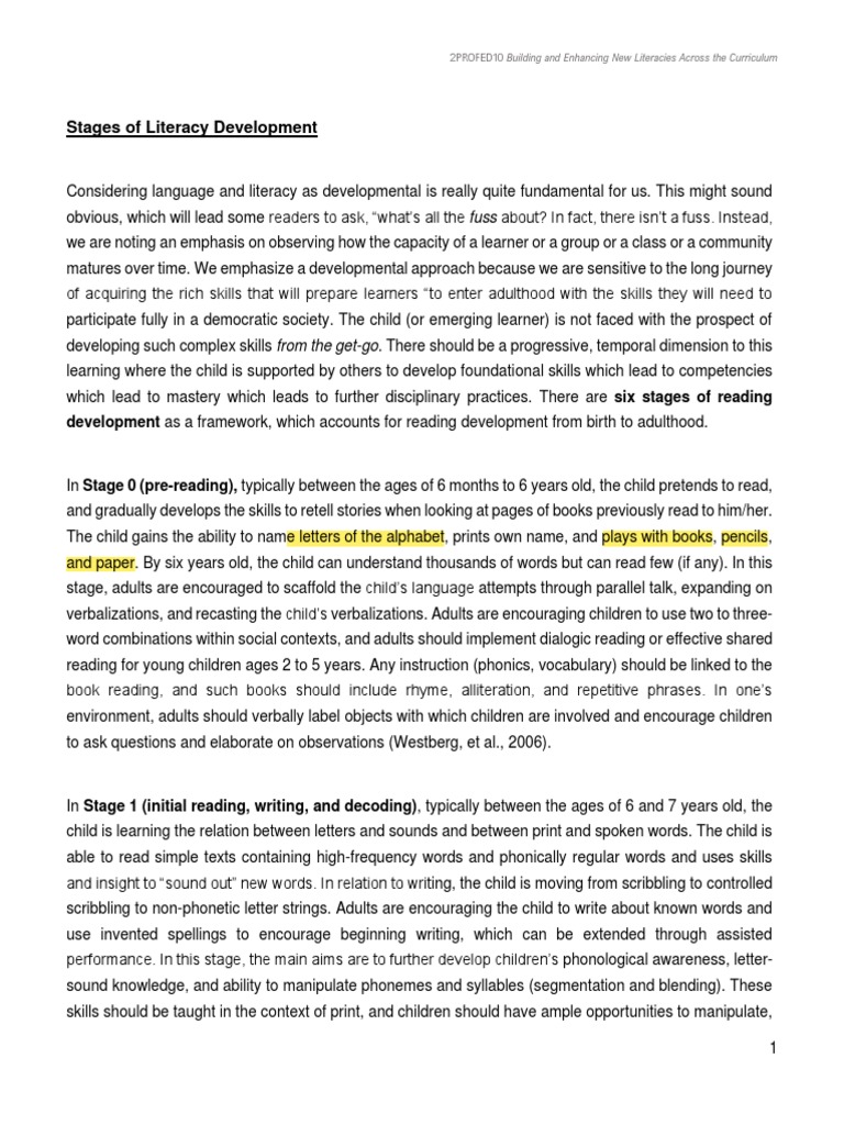 Stages Of Literacy Development Pdf Reading Comprehension Applied