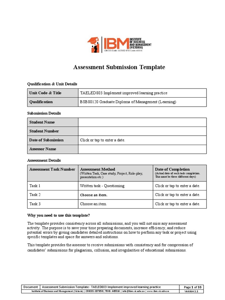 TAELED803 Assessment Submission Template | PDF