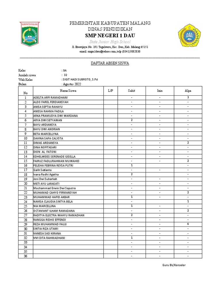 Contoh FORM ABSEN | PDF