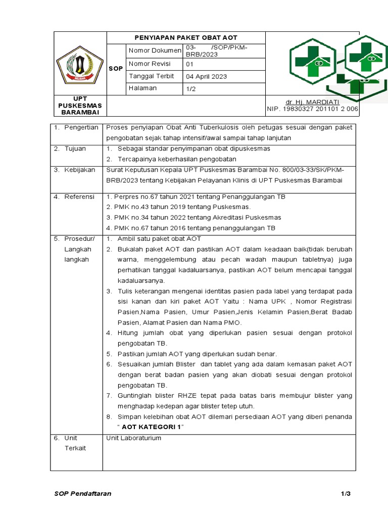 SOP Penyiapan Obat Aot | PDF