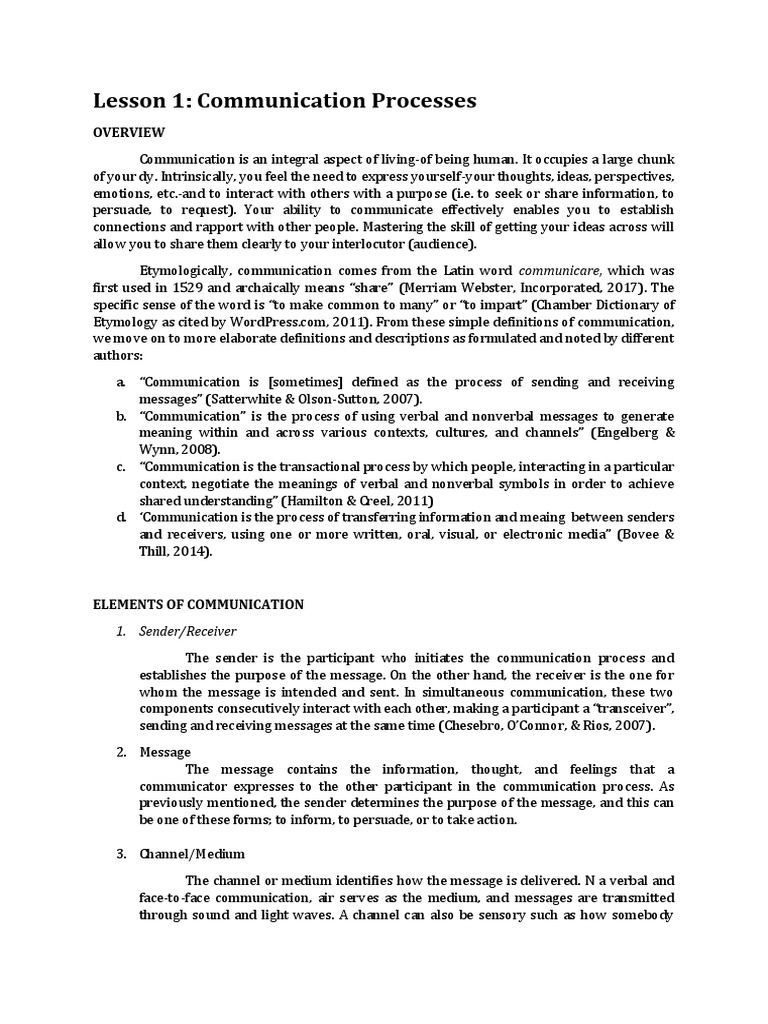 Lesson 1 Communication Processes | PDF | Communication | Nonverbal ...